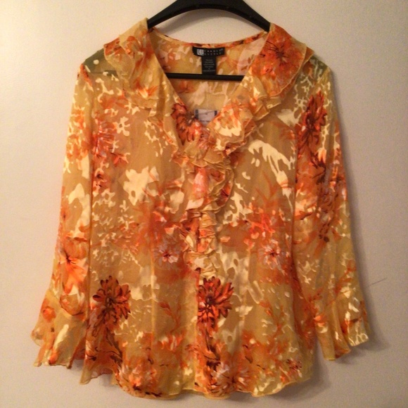 Carole Little | Tops | Nwt Carole Little Yellow Floral Blouse With ...